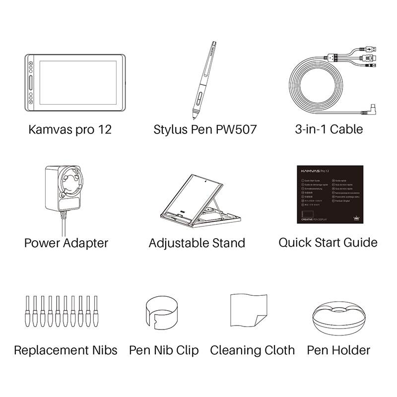 HUION Kamvas Pro 12 GT-116 Pen Tablet Monitor Art Graphics Drawing Pen ...